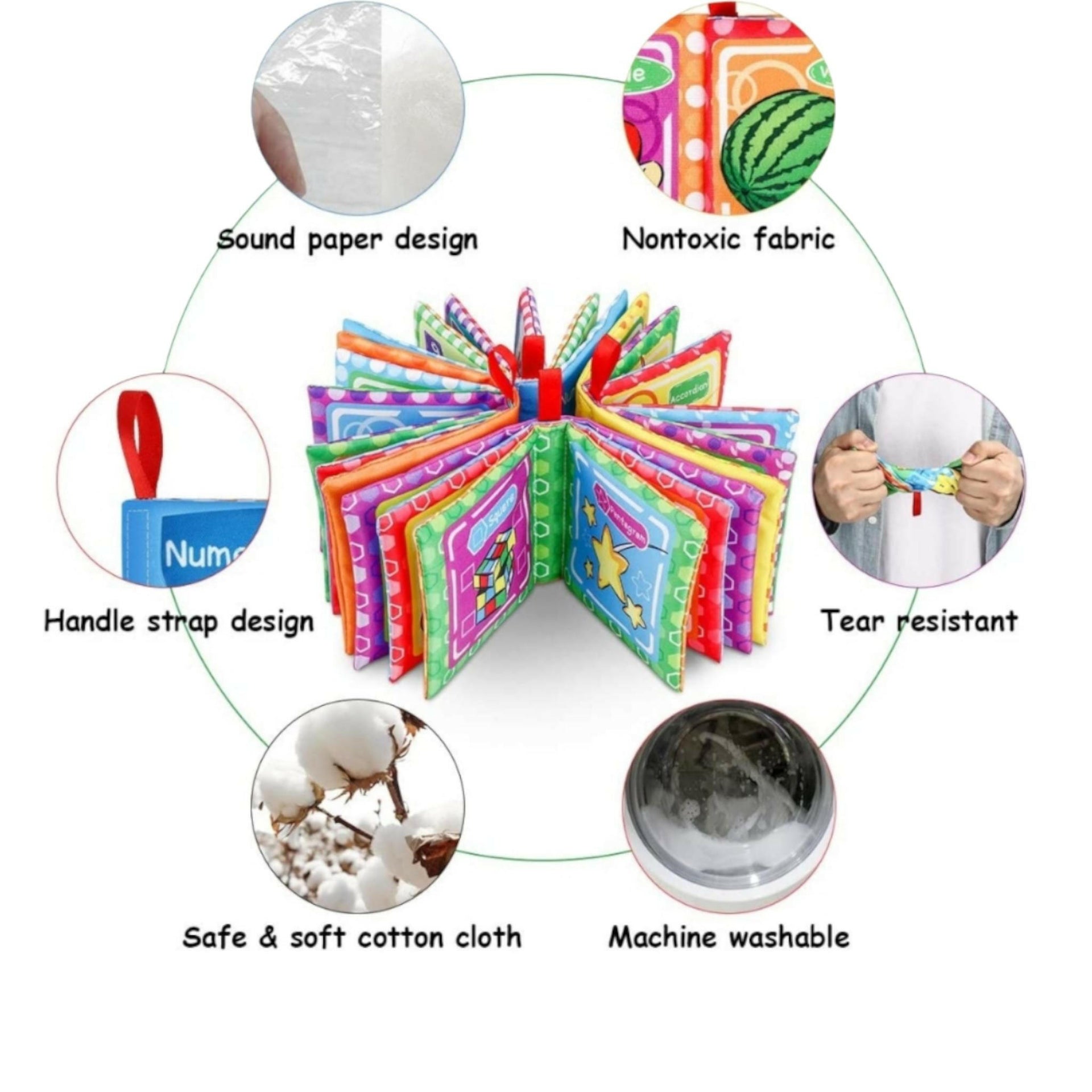 Baby Non-Toxic Cloth Book Set Crinkle Books with Rustling Sound 6 Peak