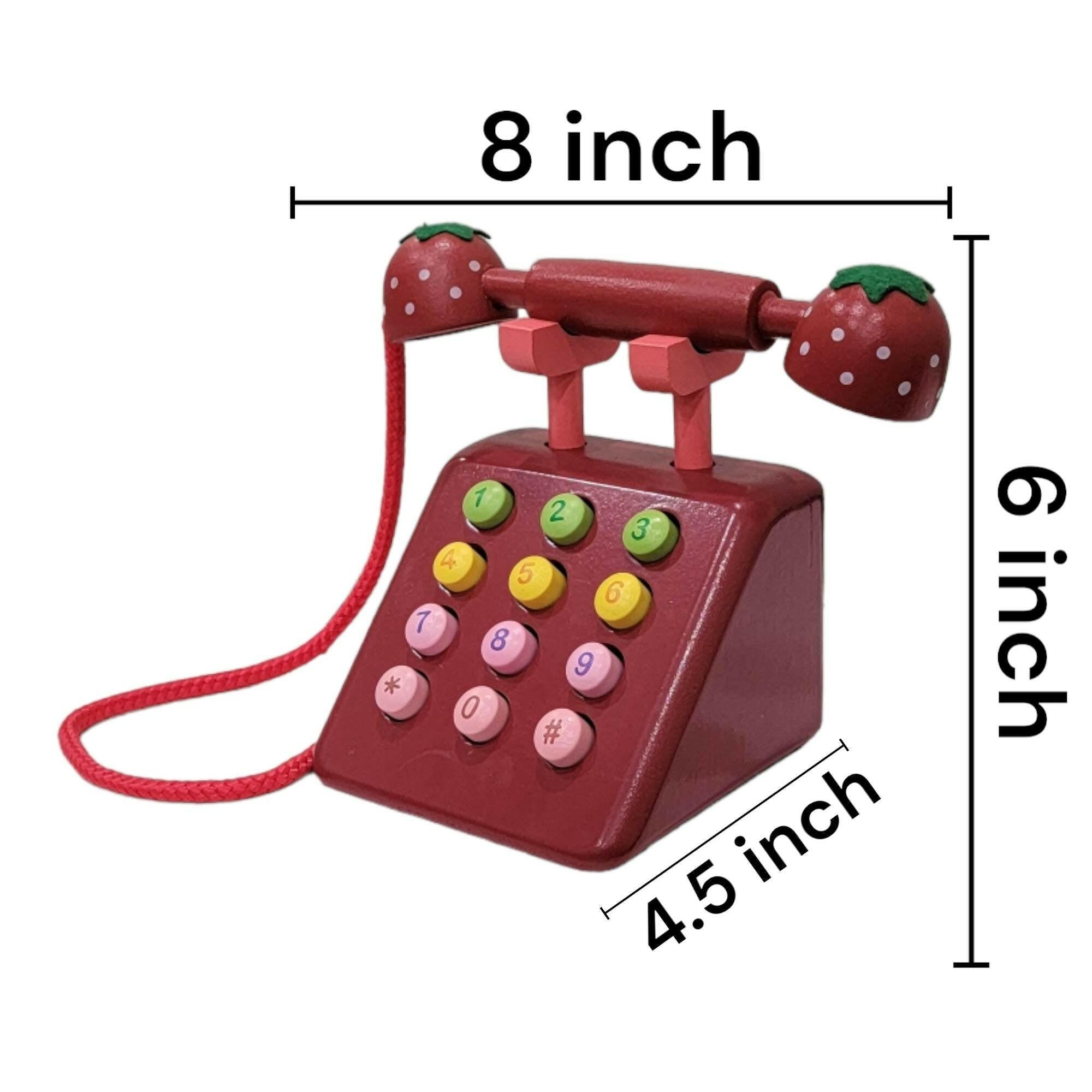 Wooden Phone Toy Pretend Phone For Kids Retro Press Buttons