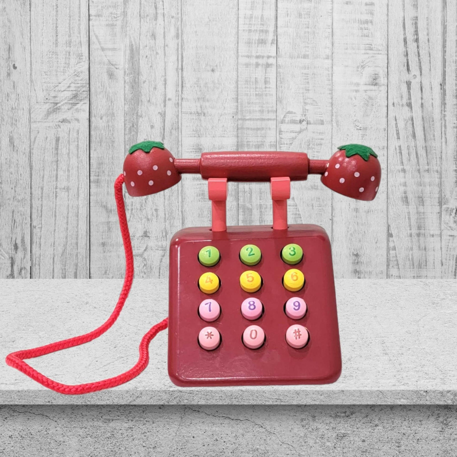 Wooden Phone Toy Pretend Phone For Kids Retro Press Buttons