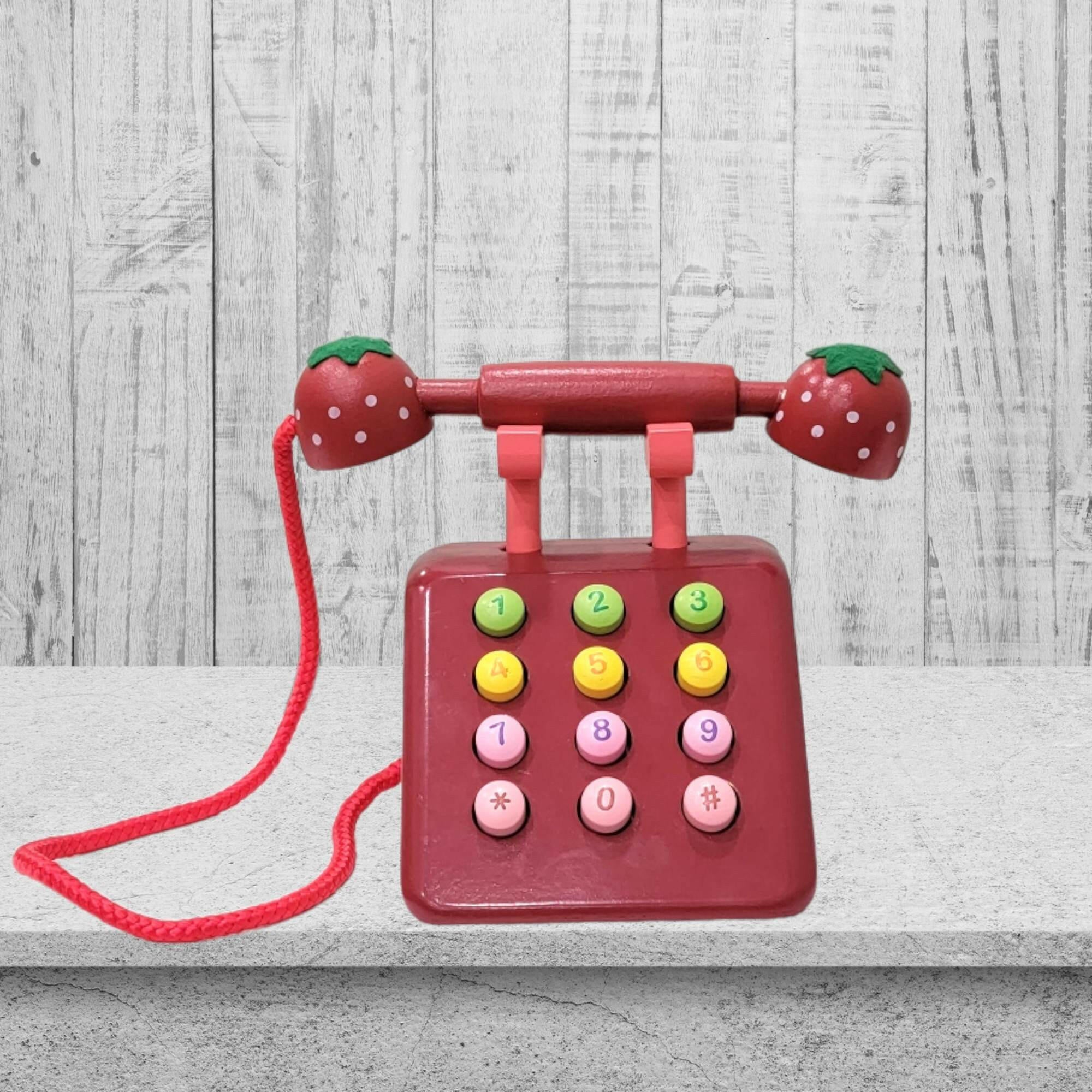 Wooden Phone Toy Pretend Phone For Kids Retro Press Buttons