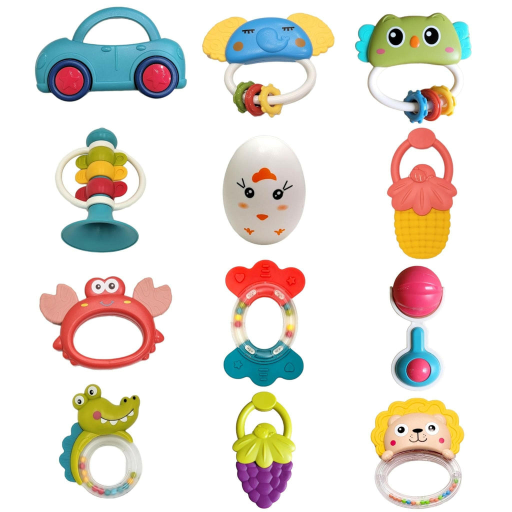 Baby Rattle Teething Handbell Toys 12PCS Infant Grab N Shake